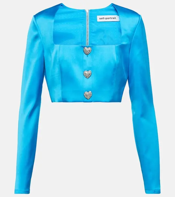 SELF-PORTRAIT Crystal-embellished Satin Crop Top