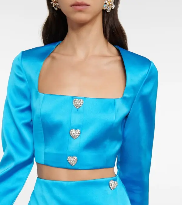 SELF-PORTRAIT Crystal-embellished Satin Crop Top