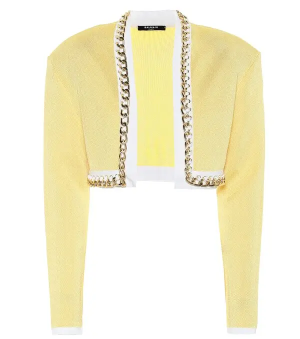 Balmain Chain-link Knit Cropped Jacket - Yellow