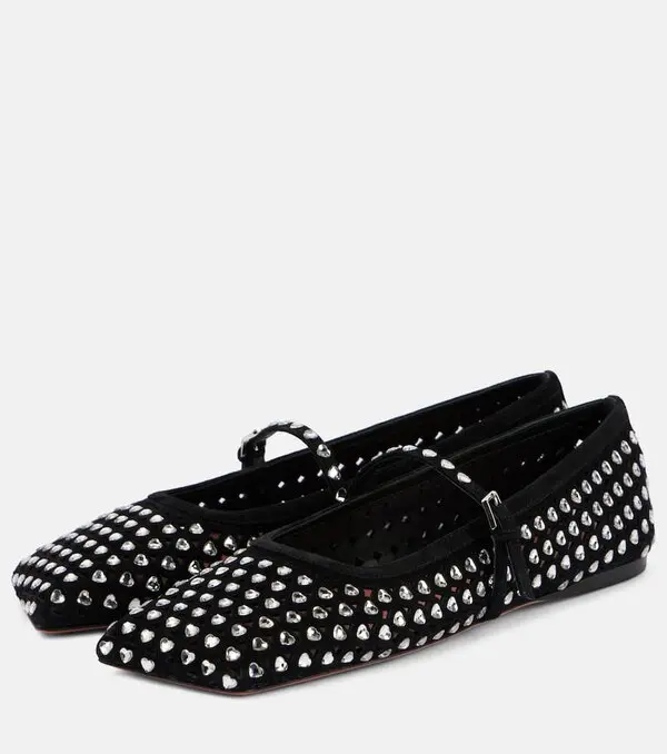 Amina Muaddi Embellished Leather Mary Jane Flats