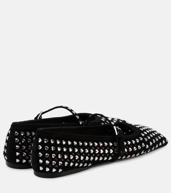 Amina Muaddi Embellished Leather Mary Jane Flats