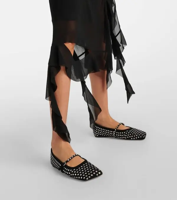 Amina Muaddi Embellished Leather Mary Jane Flats