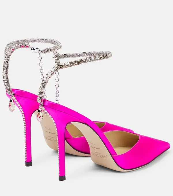 JIMMY CHOO Saeda 100 Embellished Satin Pumps With Buckle-fastening Ankle Strap - Pink