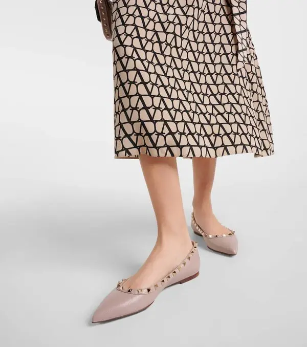 Valentino Garavani Rockstud Leather Ballerinas - Neutrals