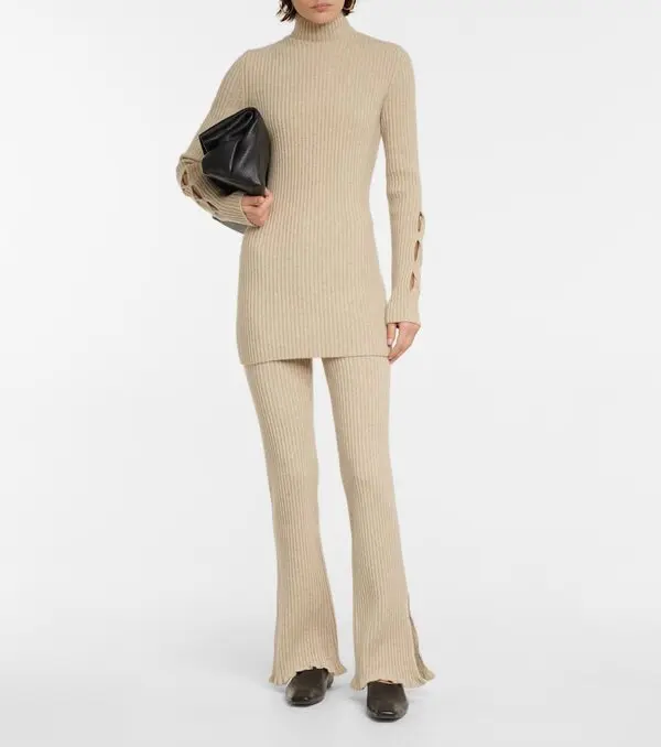 Victoria Beckham Ribbed Wool-blend Flared Pants