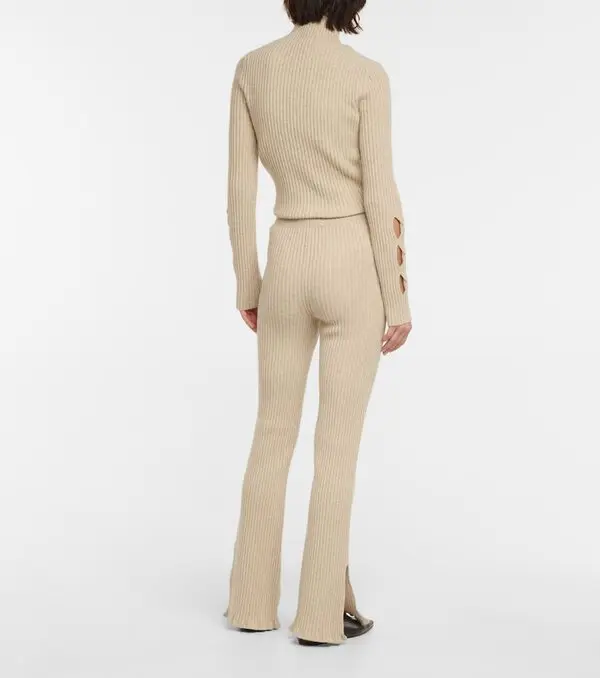 Victoria Beckham Ribbed Wool-blend Flared Pants