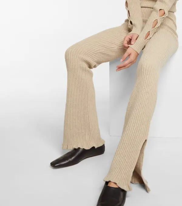 Victoria Beckham Ribbed Wool-blend Flared Pants