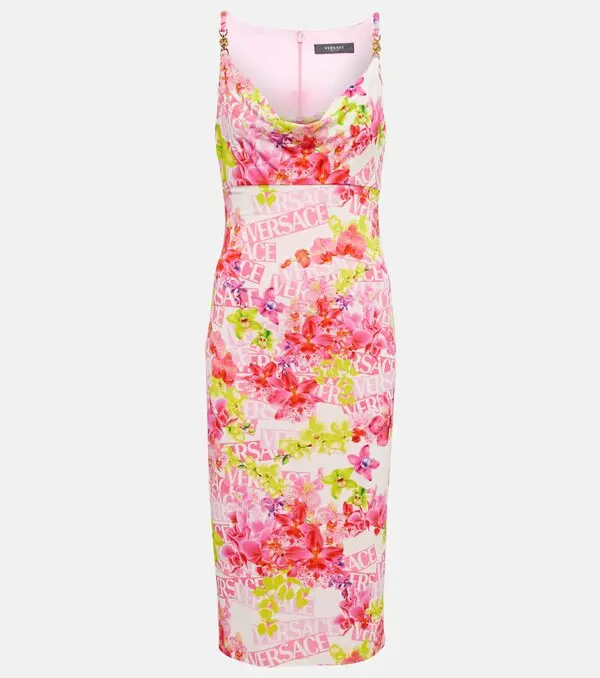 Versace Floral Crepe Midi Dress