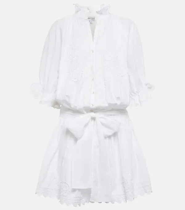 JULIET DUNN Embroidered Cotton Poplin Shirt Dress - White