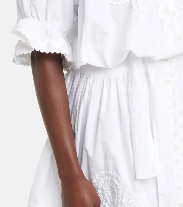 JULIET DUNN Embroidered Cotton Poplin Shirt Dress - White