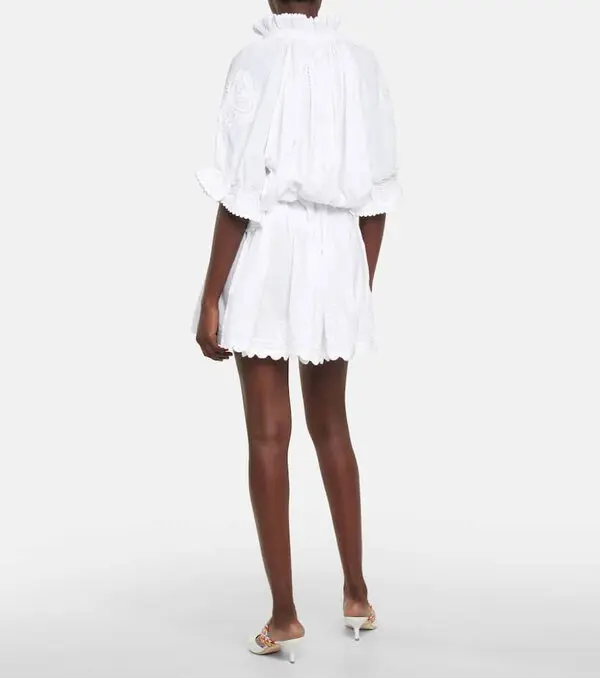 JULIET DUNN Embroidered Cotton Poplin Shirt Dress - White