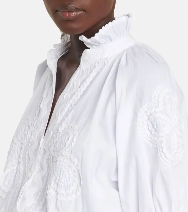 JULIET DUNN Embroidered Cotton Poplin Shirt Dress - White