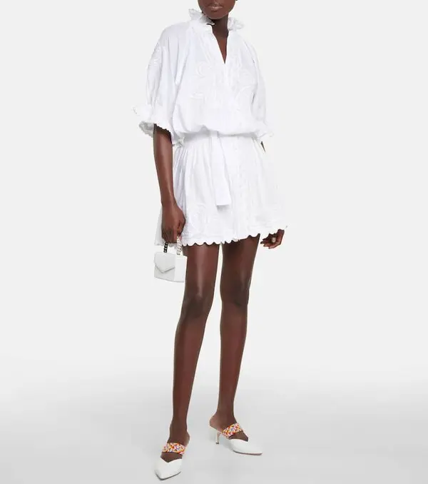 JULIET DUNN Embroidered Cotton Poplin Shirt Dress - White