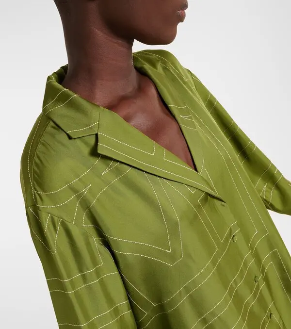 TOTEME Monogram Silk Twill Pajama Shirt