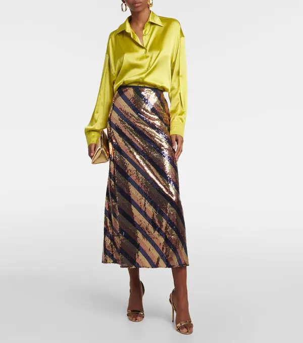 Rixo Kelly Sequined Midi Skirt