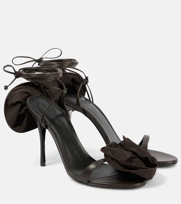 Magda Butrym Floral Appliqué Satin Sandals - Brown