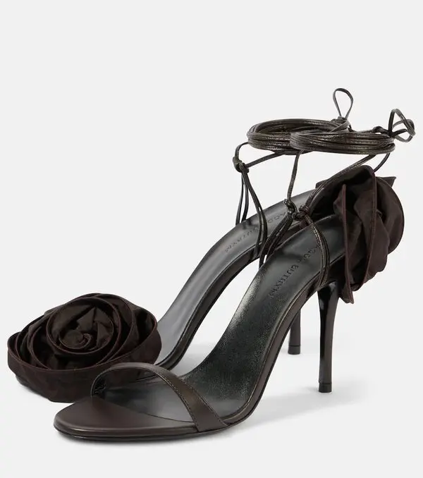 Magda Butrym Floral Appliqué Satin Sandals - Brown