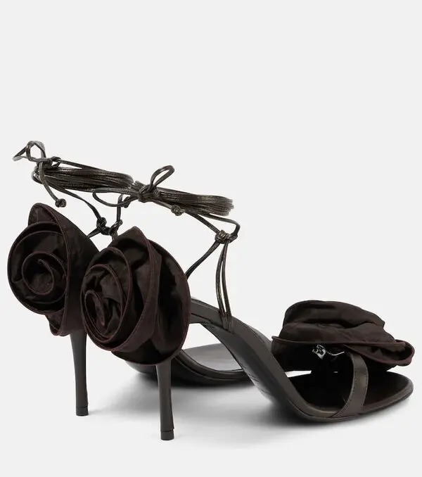 Magda Butrym Floral Appliqué Satin Sandals - Brown