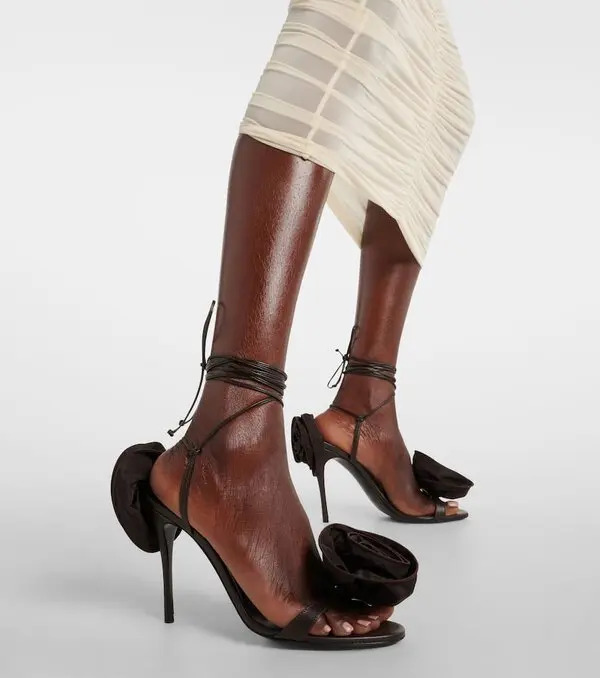 Magda Butrym Floral Appliqué Satin Sandals - Brown