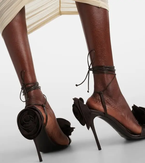 Magda Butrym Floral Appliqué Satin Sandals - Brown