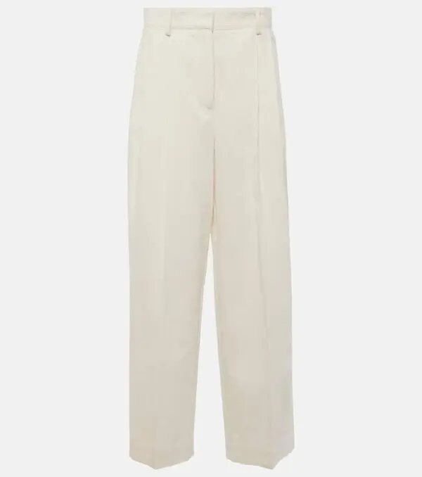 TOTEME High-rise Wide-leg Silk And Cotton Blend Trousers - White