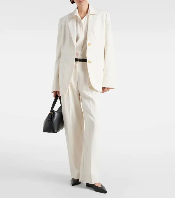 TOTEME High-rise Wide-leg Silk And Cotton Blend Trousers - White