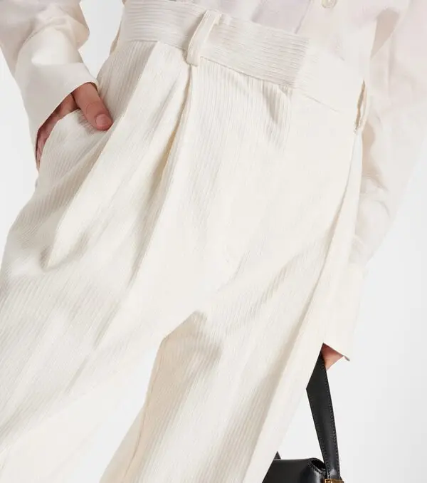 TOTEME High-rise Wide-leg Silk And Cotton Blend Trousers - White