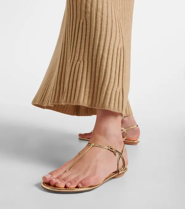 AQUAZZURA Metallic Leather Thong Sandals - Gold