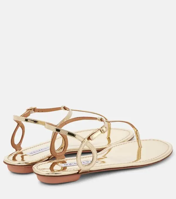 AQUAZZURA Metallic Leather Thong Sandals - Gold