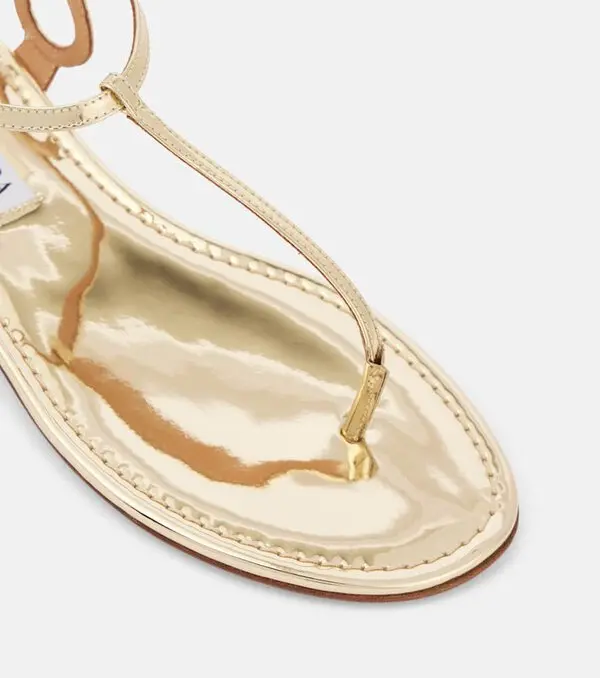 AQUAZZURA Metallic Leather Thong Sandals - Gold