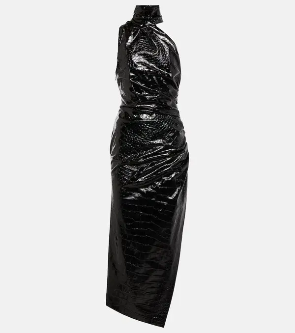 Alaïa Asymmetric Croc-effect Midi Dress