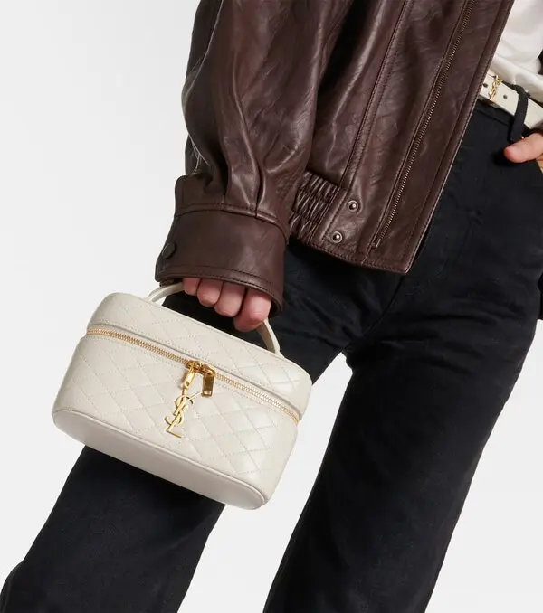 Saint Laurent Gaby Mini Quilted Leather Vanity Bag - White