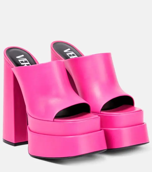 Versace Leather Platform Mules - Pink