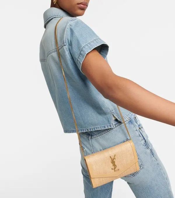 Saint Laurent Uptown Raffia Wallet On Chain