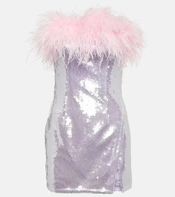 SELF-PORTRAIT Feather-trimmed Sequined Mini Dress