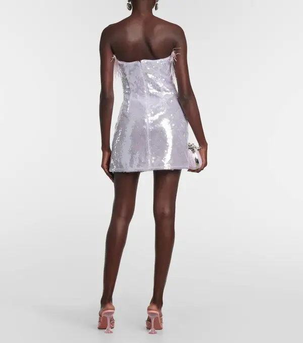 SELF-PORTRAIT Feather-trimmed Sequined Mini Dress