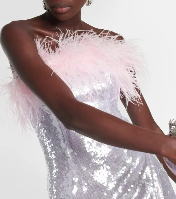 SELF-PORTRAIT Feather-trimmed Sequined Mini Dress