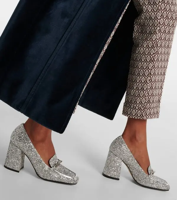 JIMMY CHOO Diamond Tilda 85 Glitter Loafer Pumps