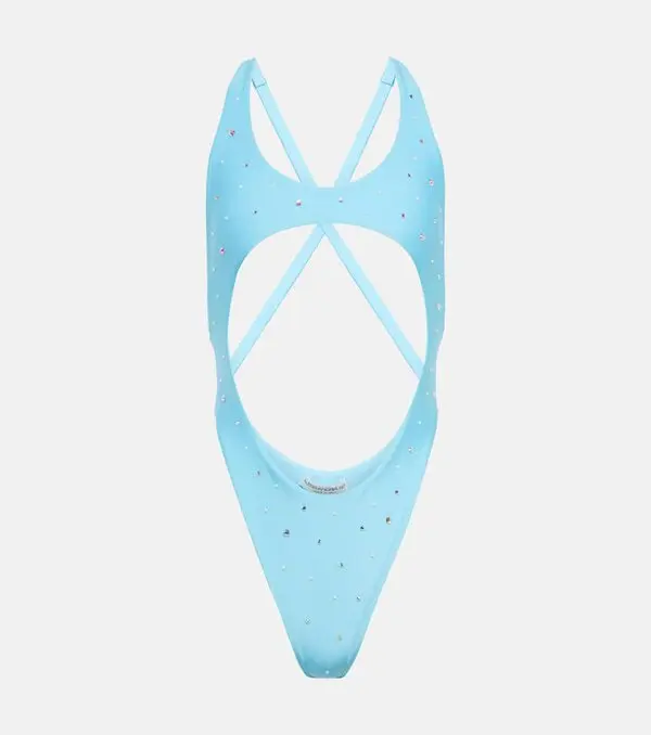 Alessandra Rich Embellished Cutout Swimsuit - Blue