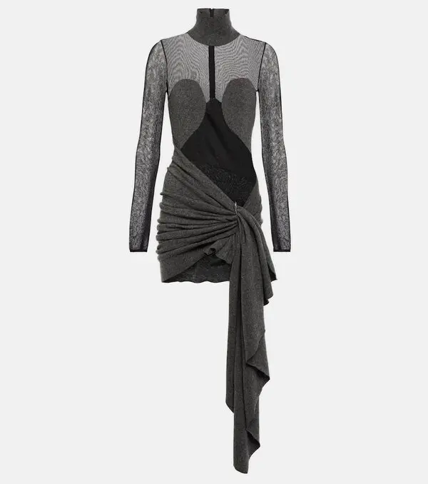 Alaïa Mesh And Wool Draped Minidress
