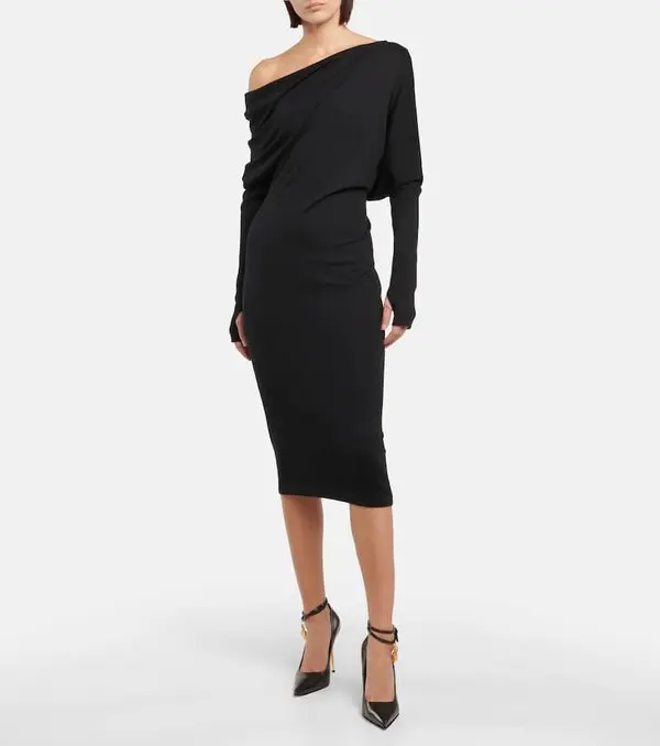 TOM FORD Cashmere And Silk Off-shoulder Midi Dress