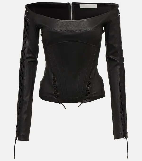DION LEE Hinge-seam Leather Bustier Top