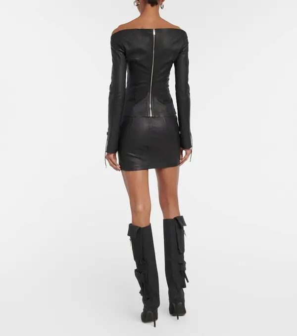 DION LEE Hinge-seam Leather Bustier Top