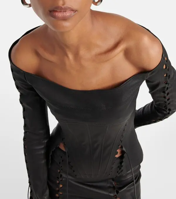 DION LEE Hinge-seam Leather Bustier Top