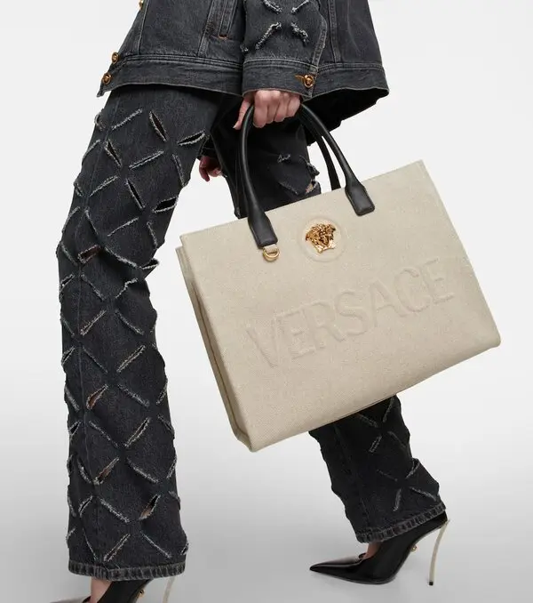Versace La Medusa Canvas Tote - Beige