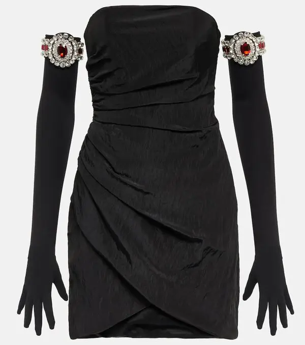David Koma Moire Minidress And Embellished Gloves - Black