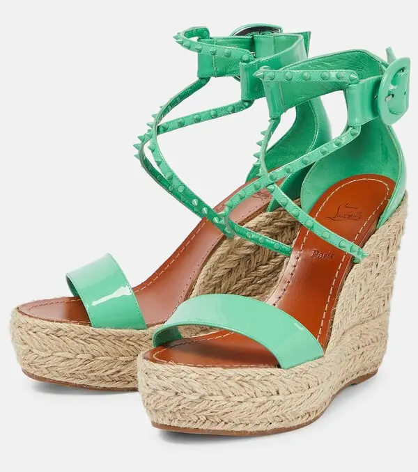 CHRISTIAN LOUBOUTIN Chocazeppa 120 Embellished Wedge Sandals - Green