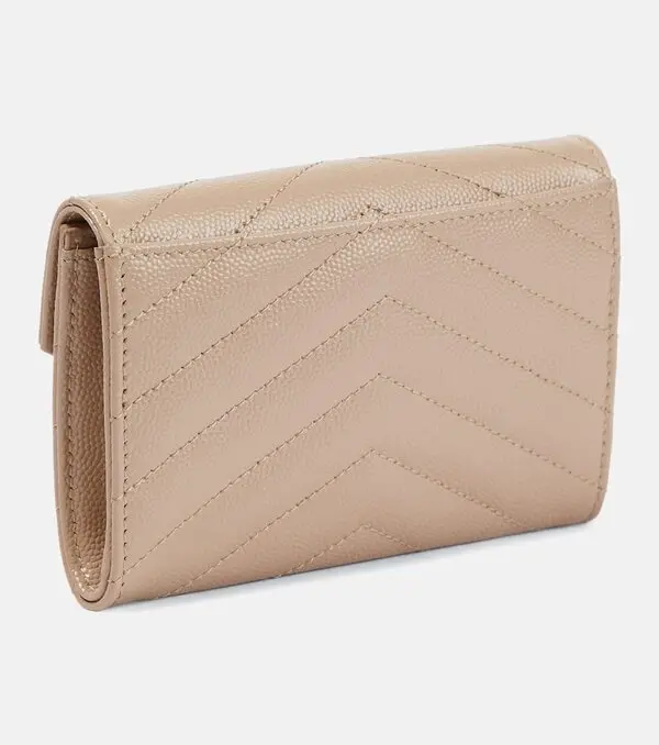 Saint Laurent Monogram Small Leather Wallet - Beige