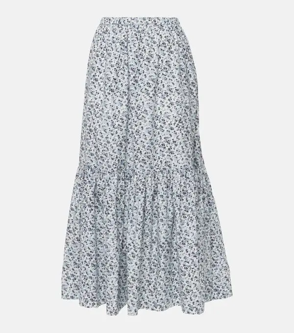 GANNI Floral Cotton Maxi Skirt - Blue