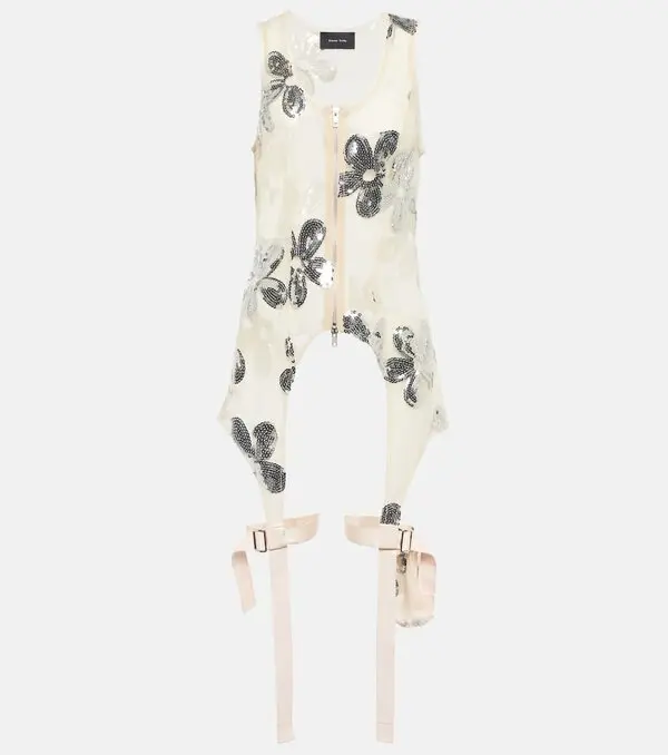 Simone Rocha Sequined Zip-up Top - Pink